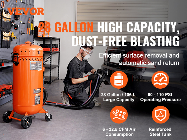 VEVOR 28 Gallon Vacuum Sand Blaster, Dustless Sandblaster with Built-in ...