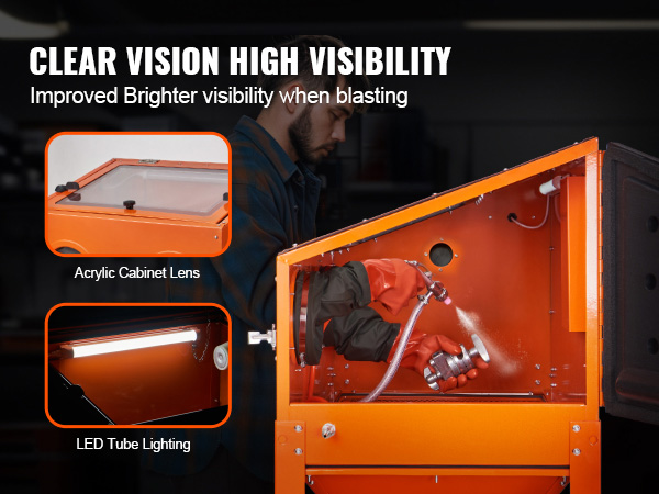 VEVOR 60 Gallon Sand Blasting Cabinet with Stand with Blasting Gun & 4 ...