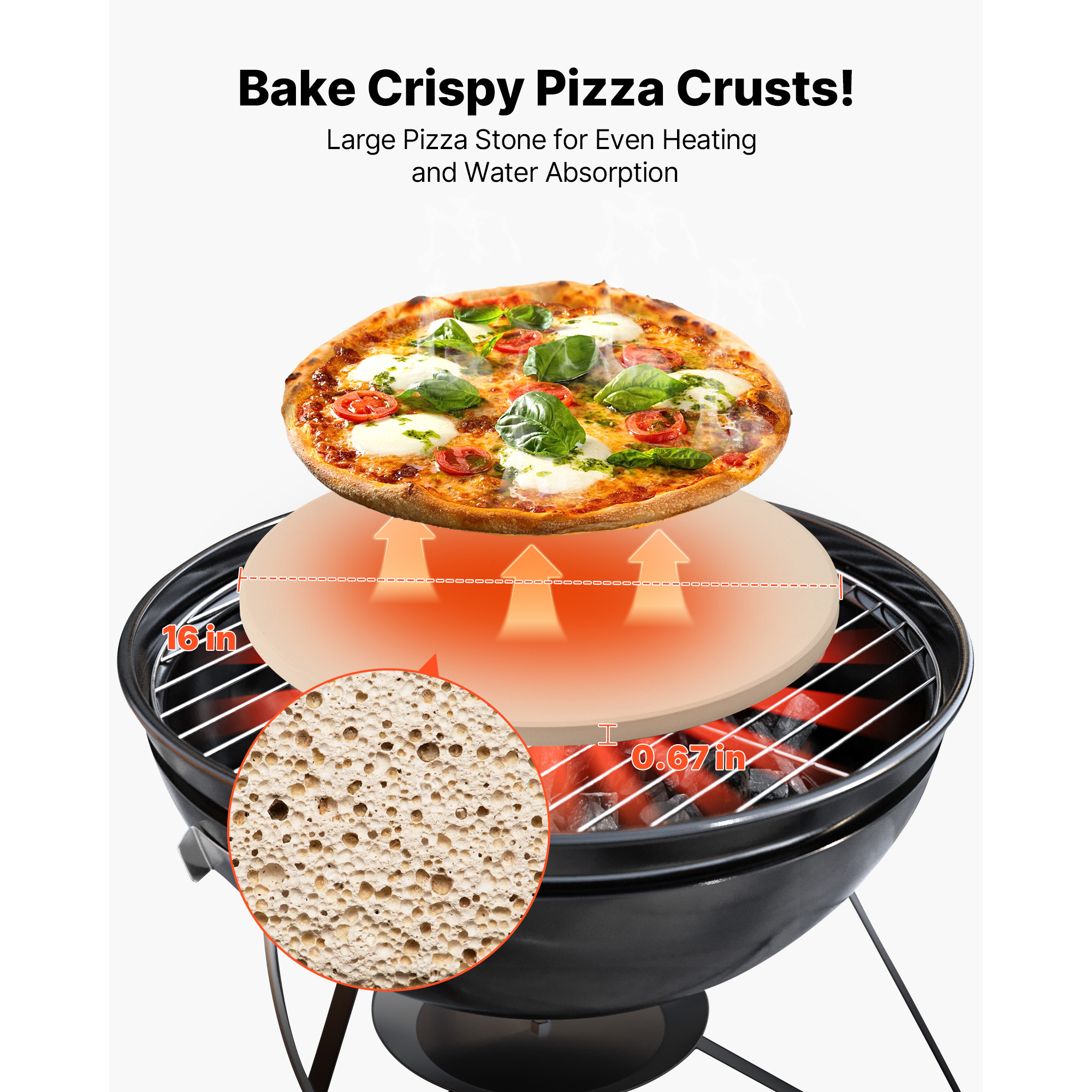 Mophorn 16-Inch Round Cordierite Pizza Stone with Sturdy Stand, Thick ...