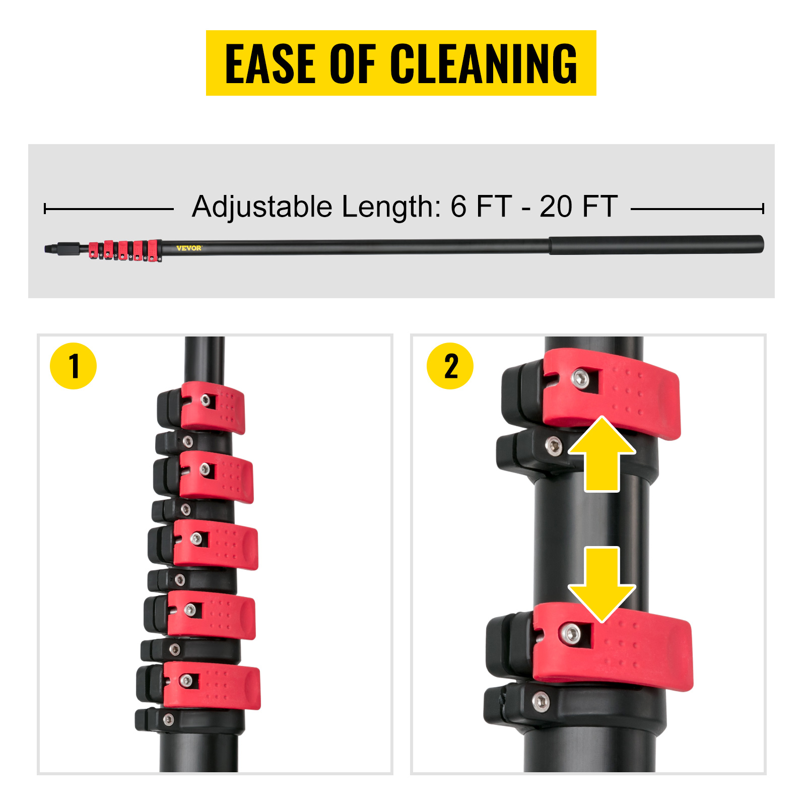 VEVOR Water Fed Pole Kit, 20ft Length Water Fed Brush w/ Squeegee, 6m ...