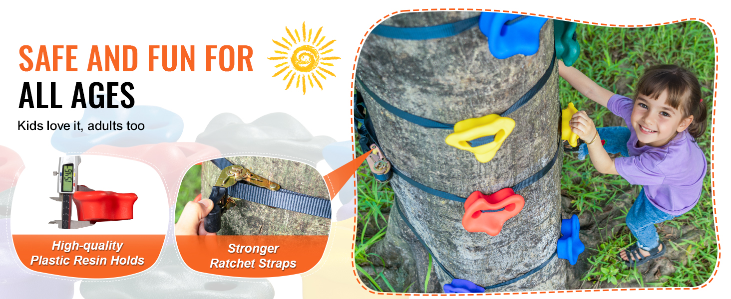 VEVOR Ninja Tree Climbing Kit 20 Tree Climbing Holds 6 Ratchet Straps ...