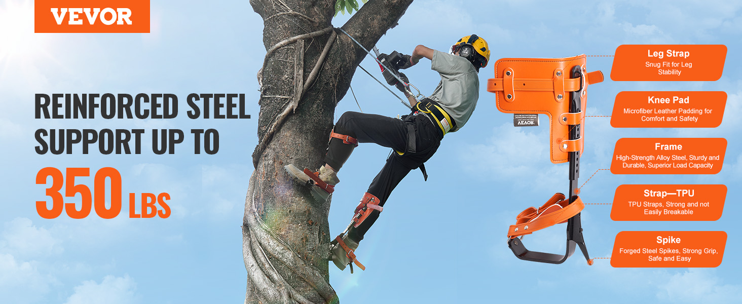 VEVOR Tree Climbing Spikes, 1 Pair Alloy Steel Climbing Spurs, 350lbs ...