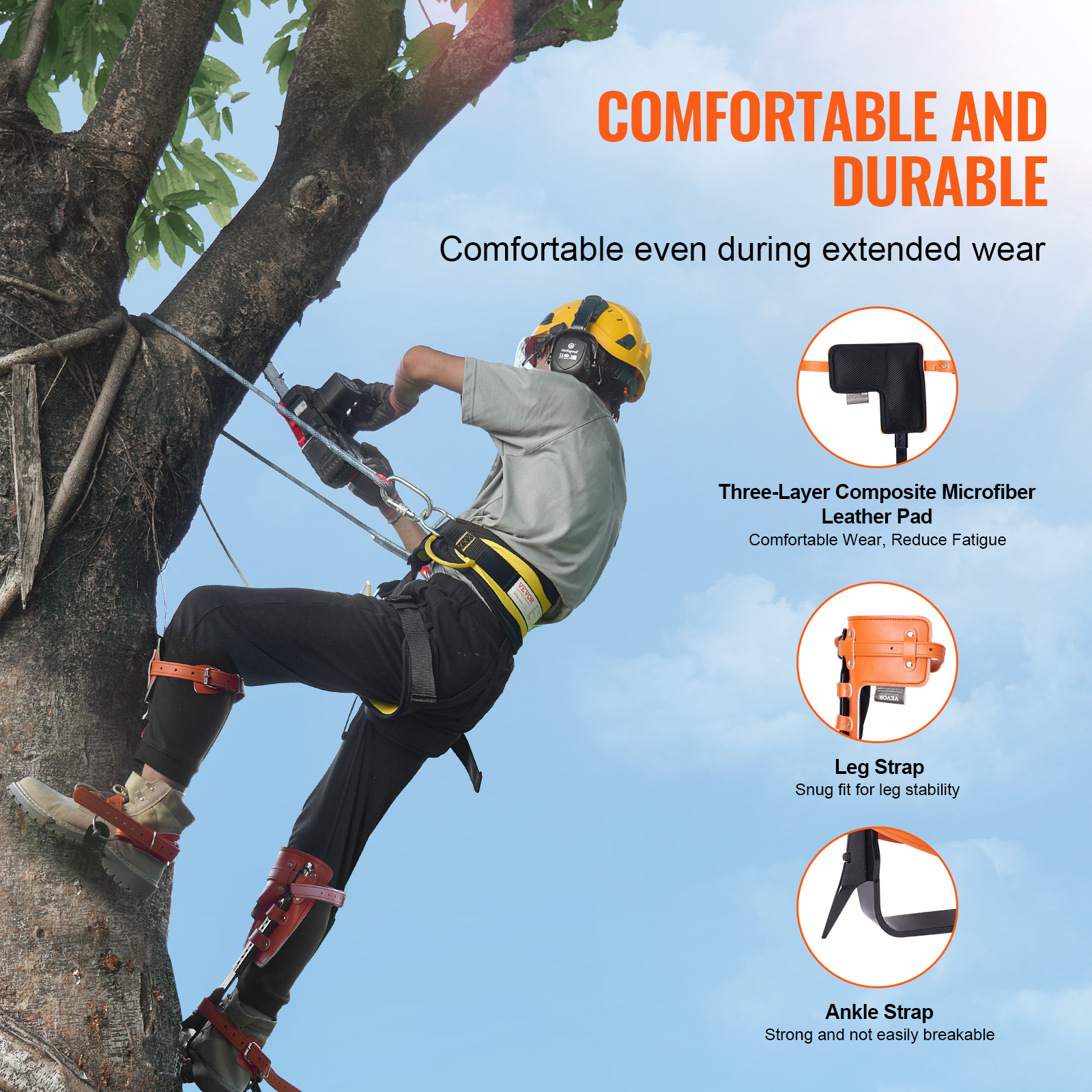 VEVOR Tree Climbing Spikes Set Climbing Spurs Alloy Steel Safety Rope ...