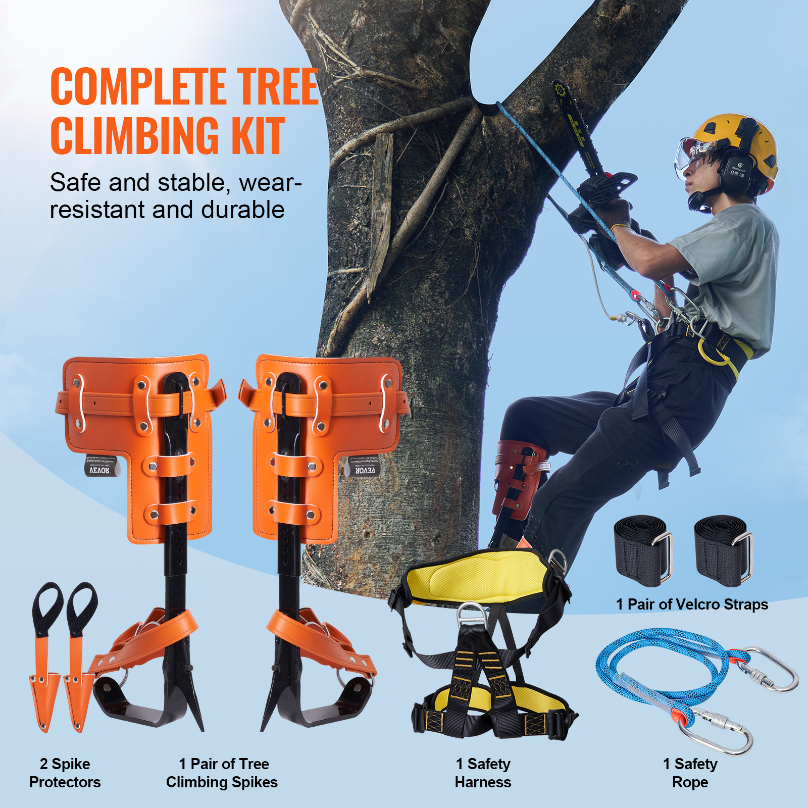 VEVOR Tree Climbing Spikes Set Climbing Spurs Alloy Steel Safety Rope ...