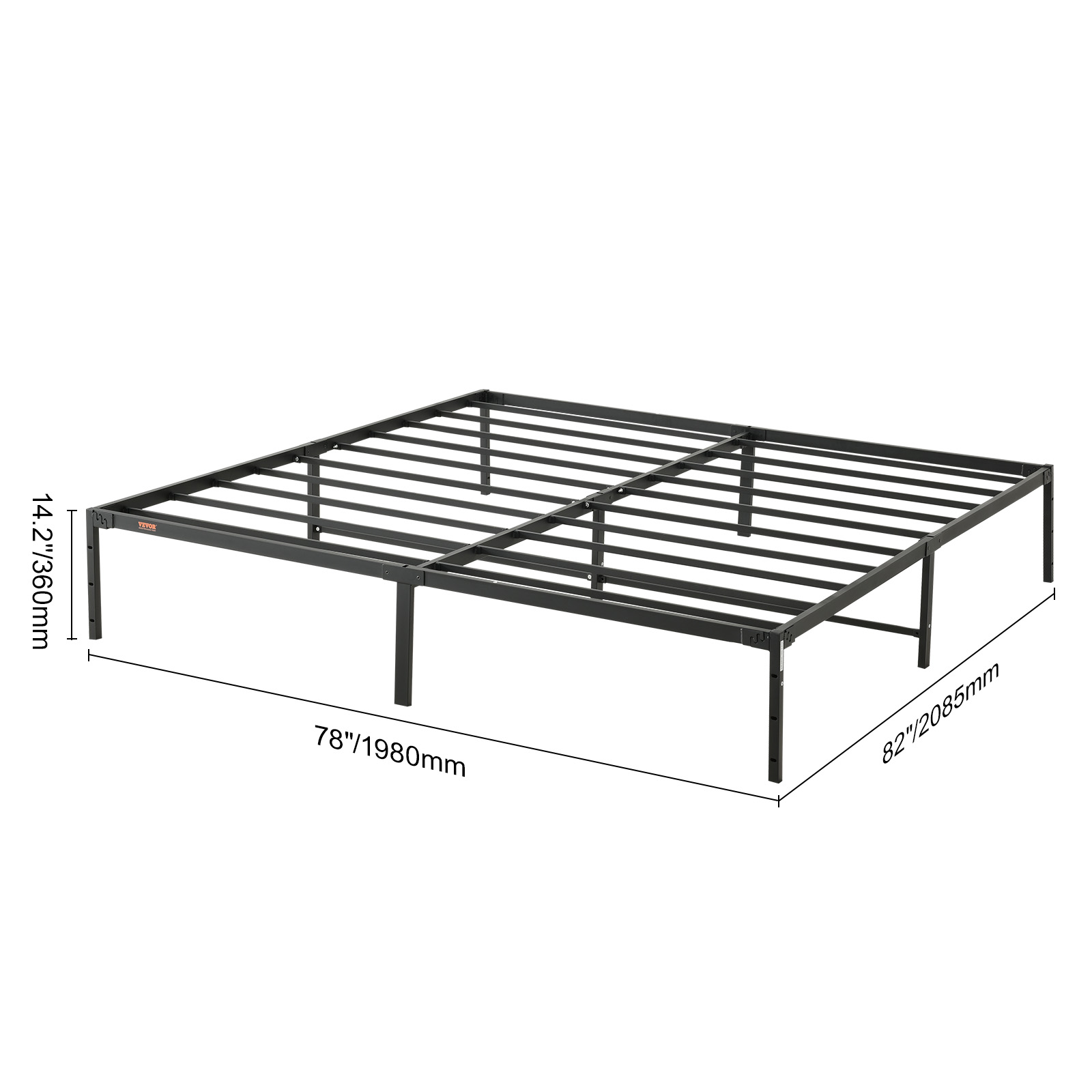 VEVOR 14 Inch King Metal Bed Frame Platform, No Box Spring Needed, 1500 ...