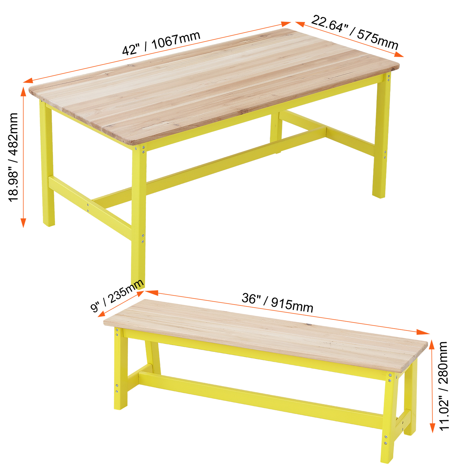 VEVOR Kids Table and Bench Set, Toddler Table and Chair Set of 3, Wood ...