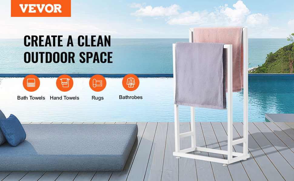 Towel Rack 2 Bars Metal Outdoor Towel Holder for Pool Bathroom Spa ...