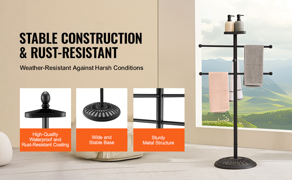 Towel Rack 3-Bar Outdoor Towel Holder with Metal Base Pool Bath Spa ...