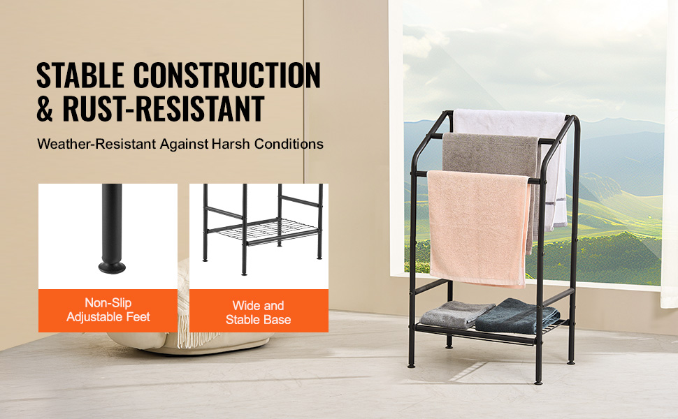 Towel Rack 3 Bars Outdoor Towel Holder with Bottom Storage for Pool Spa ...