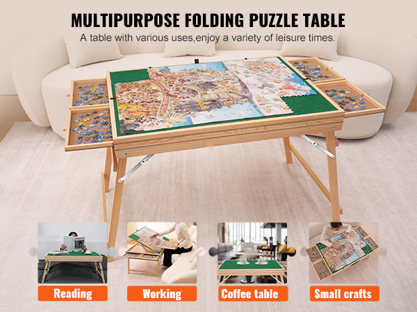 VEVOR 1500 Piece Puzzle Table with Folding Legs, 4 Drawers and Cover ...