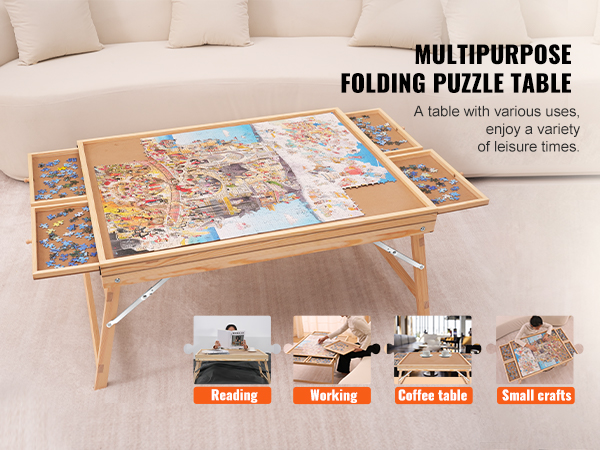 VEVOR 1500 Piece Puzzle Table with Folding Legs, 4 Drawers and Cover ...