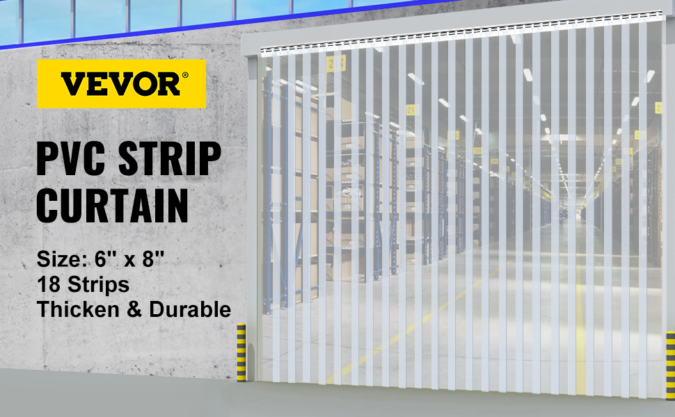 VEVOR 18PCS PVC Strip Curtain 6 x 8 Feet (W x H), 2mm Thickness Vinyl ...