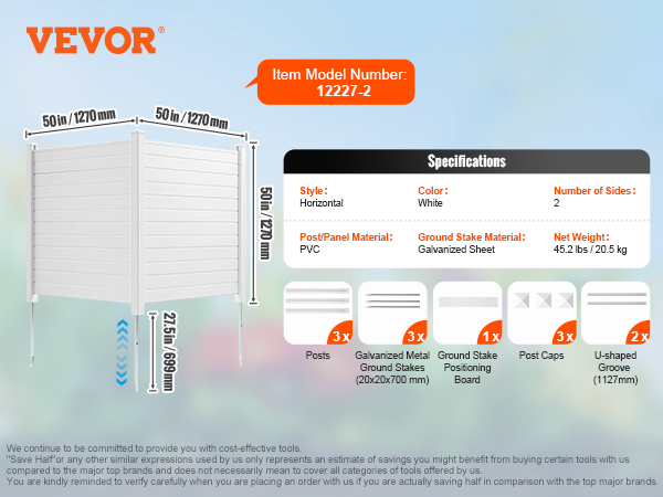 VEVOR Outdoor Privacy Screens, 50" W x 50" H Air Conditioner Fence ...