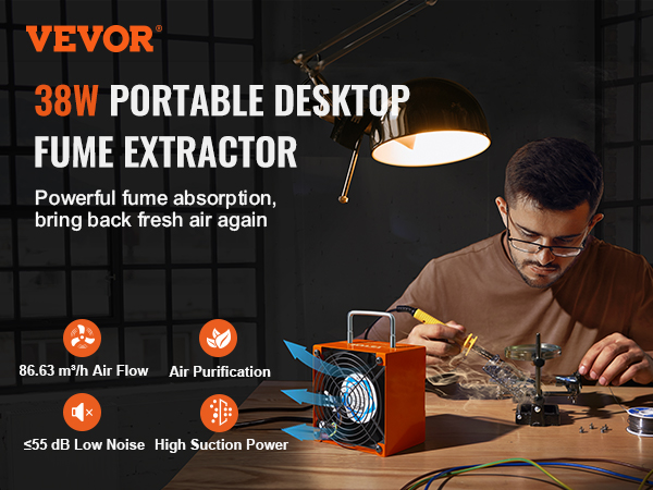 VEVOR Solder Fume Extractor, 38W Desktop Soldering Smoke Extractor with ...