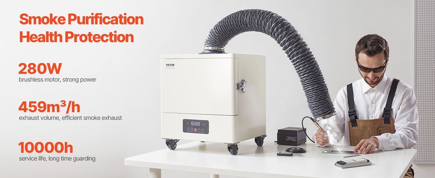 VEVOR Extractor de Humos de Soldadura 280 W con Mangueras Dobles ...