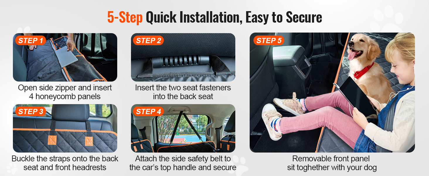 VEVOR 51.2 x 27.6 in Dog Car Seat Cover for Back Seat Waterproof 600D ...
