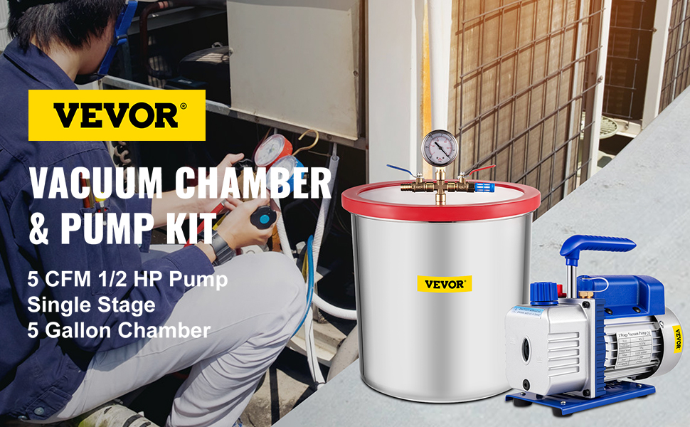 VEVOR 5 Gallon Vacuum Degassing Chamber Kit Stainless Steel Degassing ...