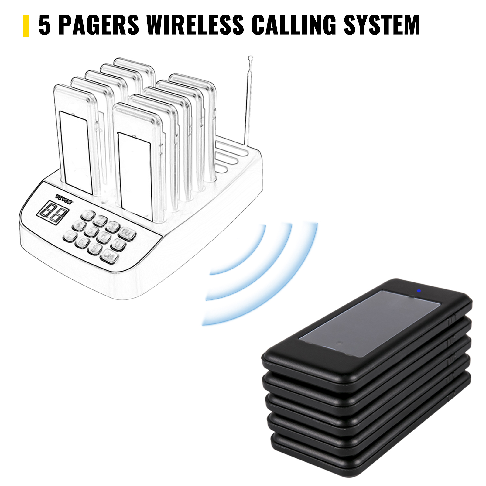 VEVOR VEVOR Restaurant Wireless Guest Paging System 5 Coasters Queuing ...