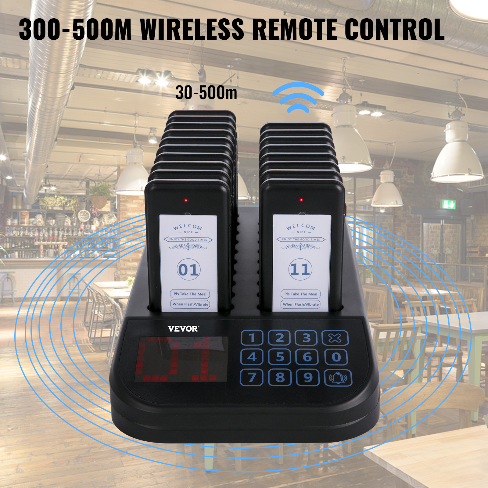 VEVOR F103 Restaurant Pager System 18 Pagers, Max 98 Beepers Wireless ...