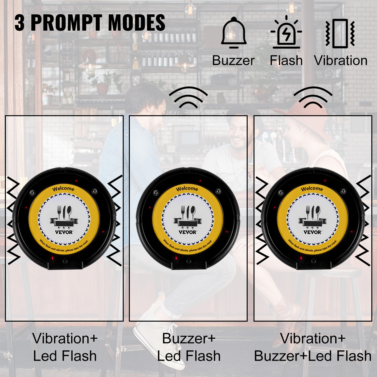VEVOR R100 Restaurant Pager 10 Coasters Wireless Paging System with ...