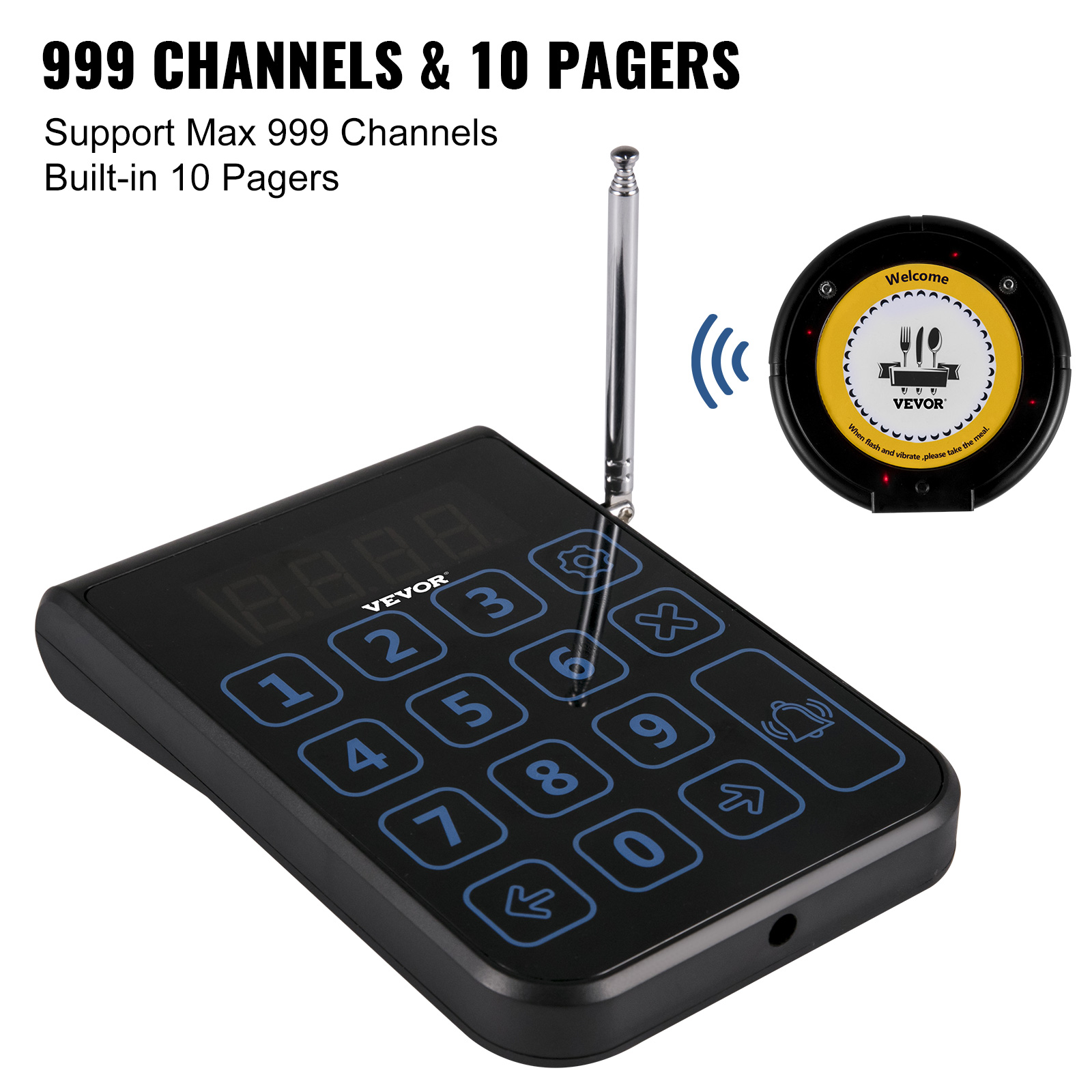 VEVOR R100 Restaurant Pager 10 Coasters Wireless Paging System with ...