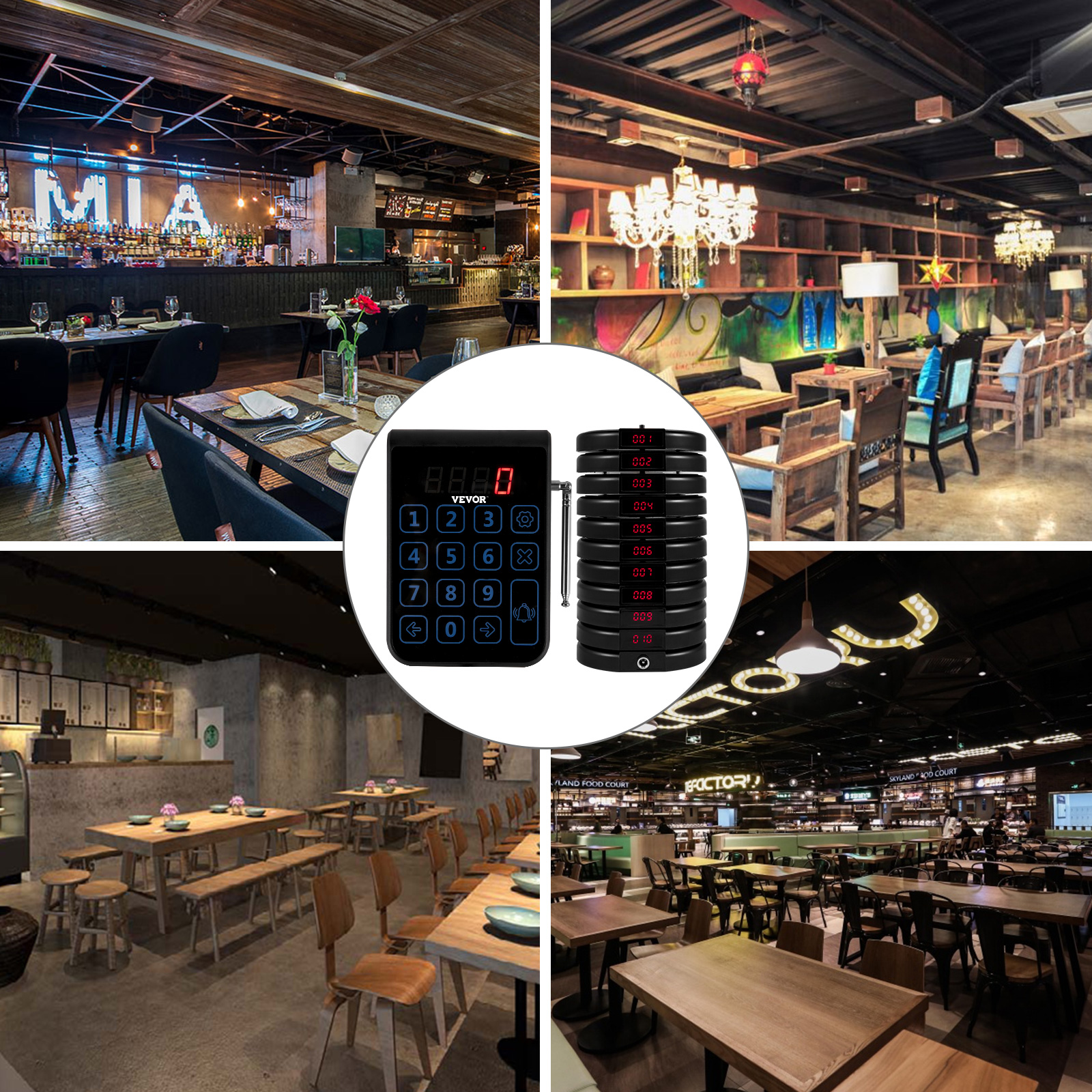 VEVOR R100 Wireless Calling System, Restaurant Pager System 10 Pagers ...