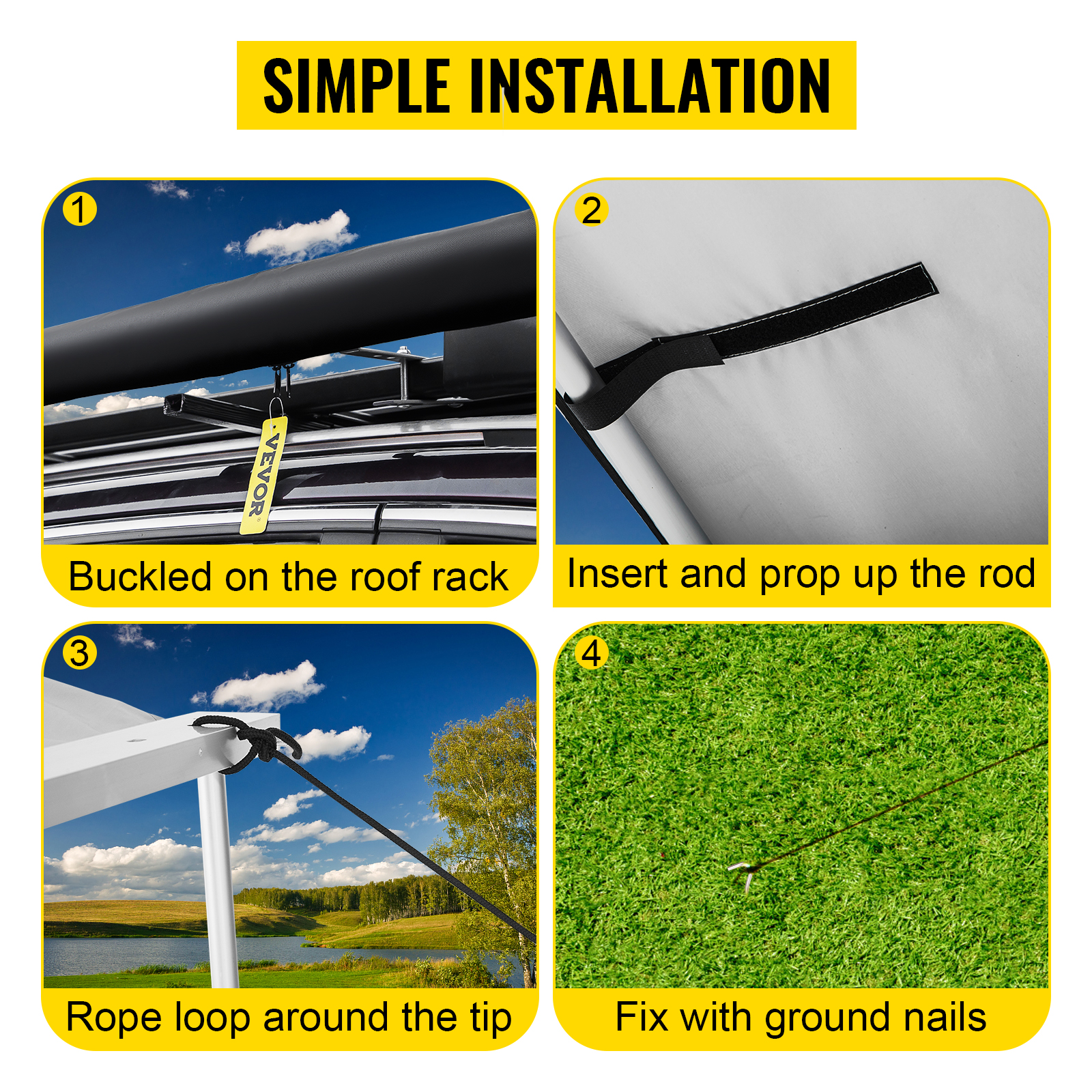 VEVOR Car Side Awning, 4.6'x6.6', Pull-Out Retractable Vehicle Awning ...