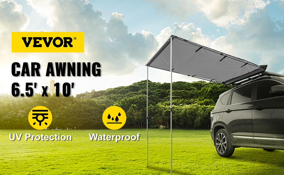 VEVOR Car Side Awning, 6.5'x10', Pull-Out Retractable Vehicle Awning ...