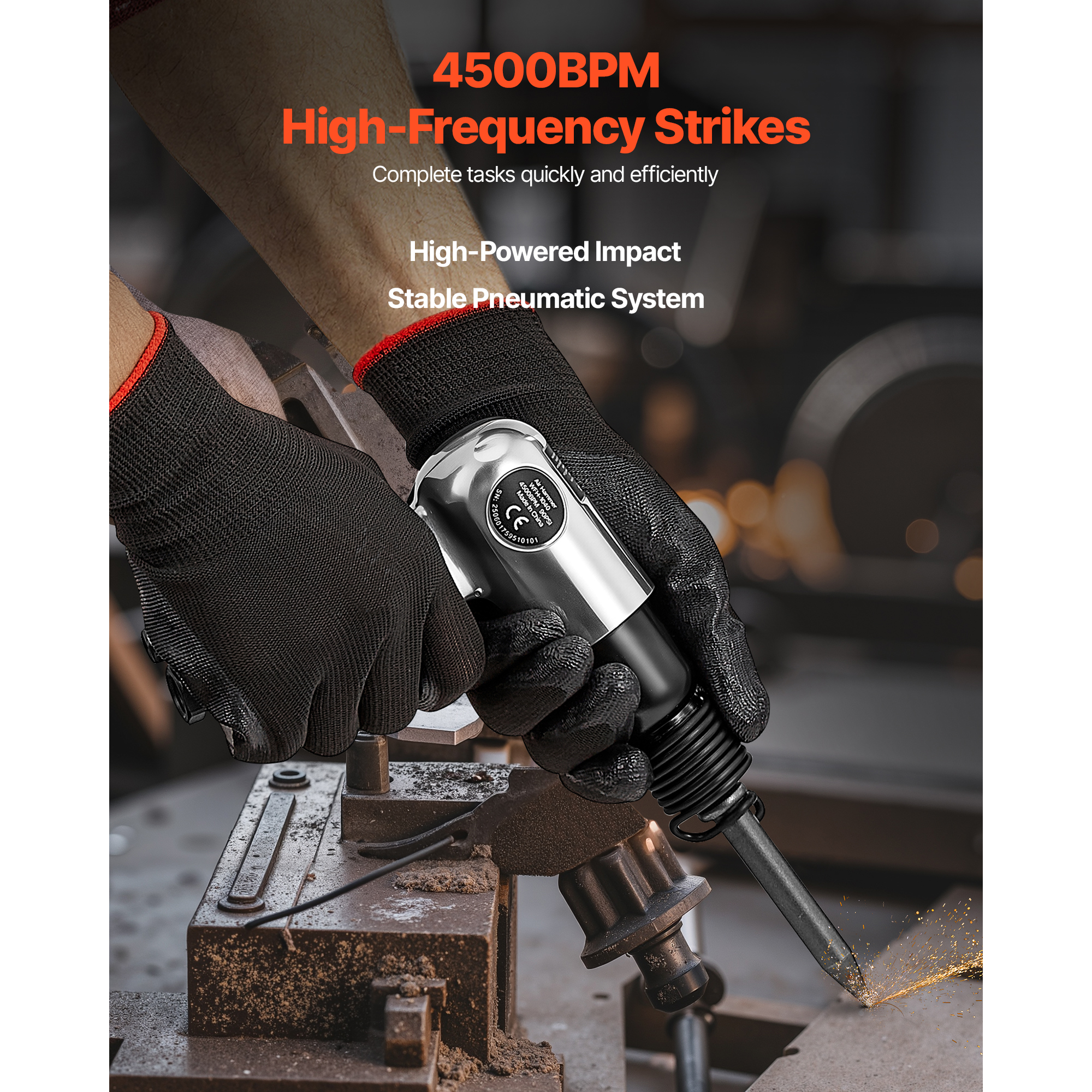 Mophorn Pneumatic Air Hammer, 4500 BPM with 40mm Stroke & 4 Chisels ...