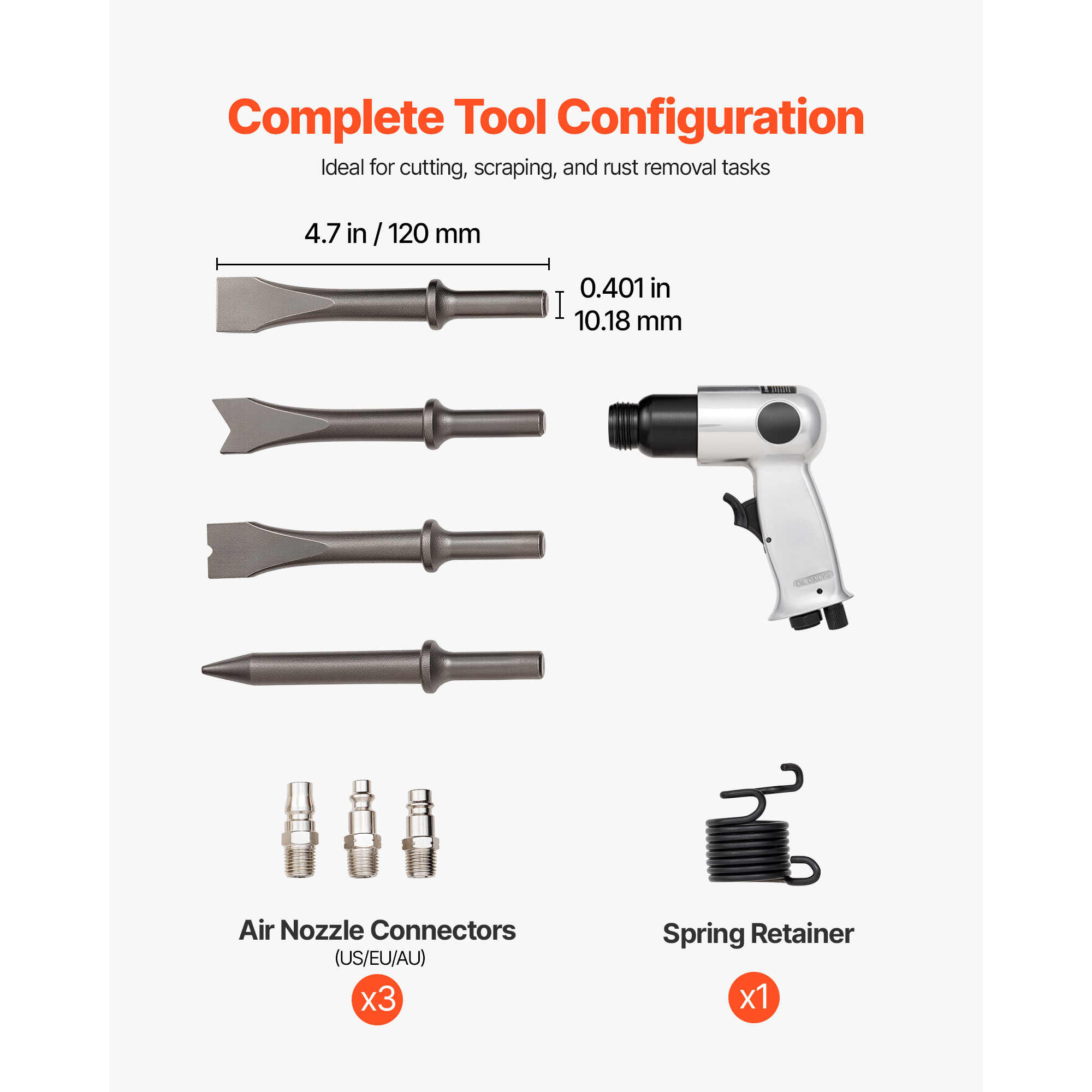 Mophorn Pneumatic Air Hammer, 4500 BPM with Needle Scaler & 4 Chisels ...