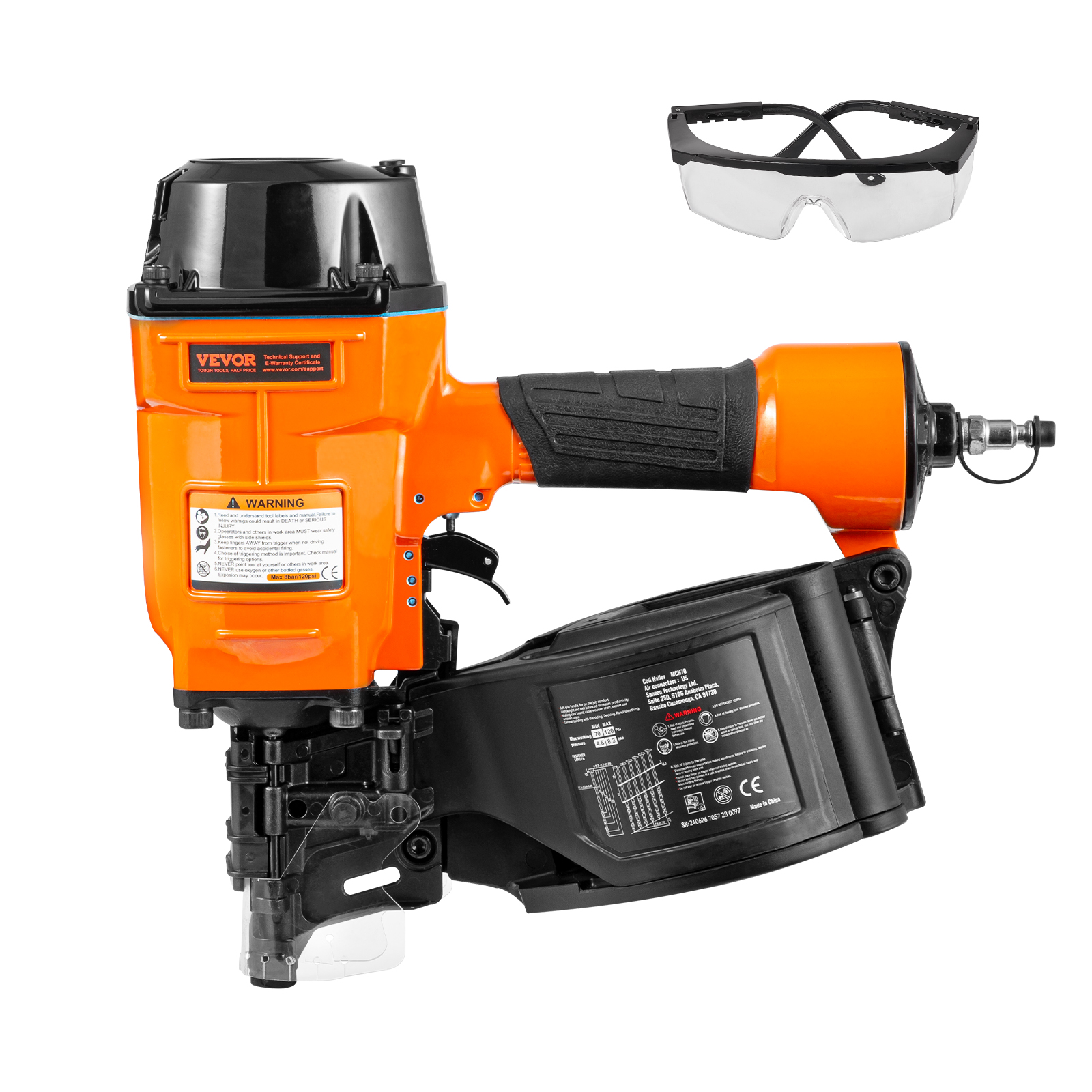 Uimoso Coil Framing/Siding Nailer 1 " to 3-1/2 " 15 Degree Pneumatic ...