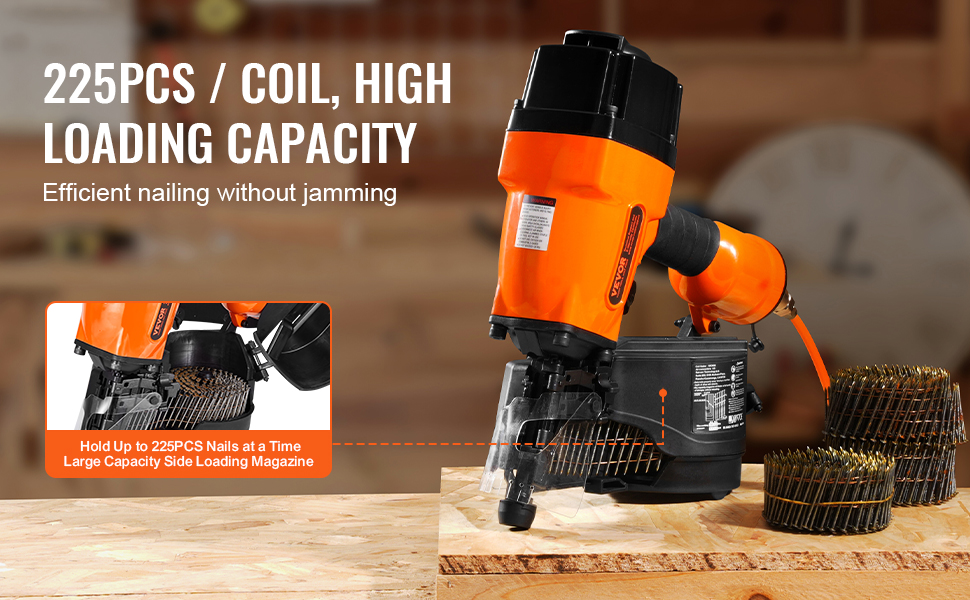 VEVOR MCN90 Coil Framing Nailer 1-3/4" to 3-1/2" 15 Degree Pneumatic ...