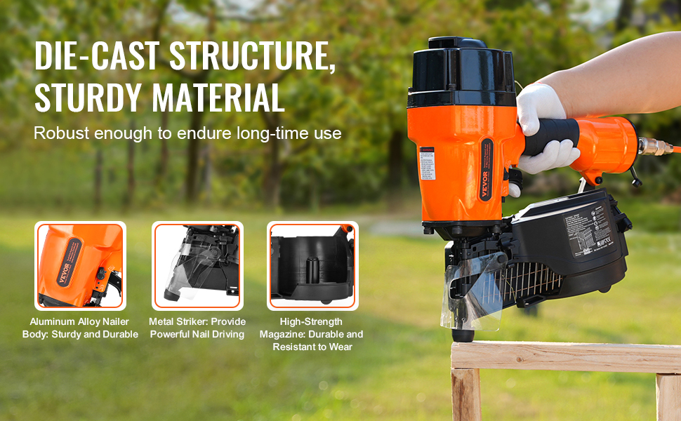 VEVOR MCN90 Coil Framing Nailer 1-3/4" to 3-1/2" 15 Degree Pneumatic ...