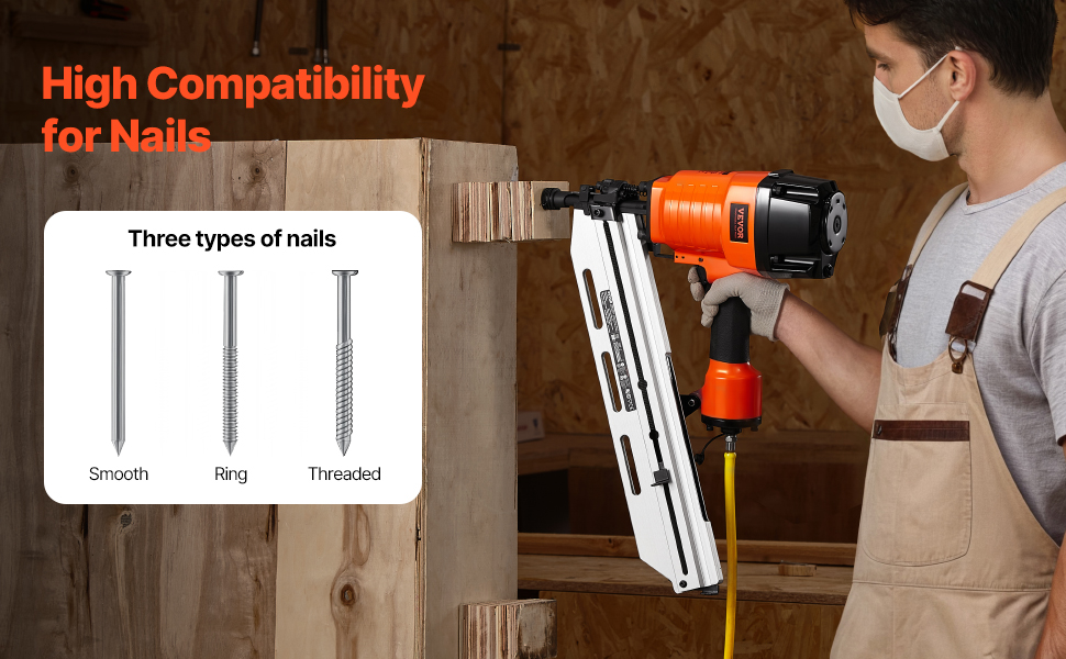 Framing Nailer 2" to 3-1/2" 21° Full Round Head Pneumatic Nail Gun 80 ...