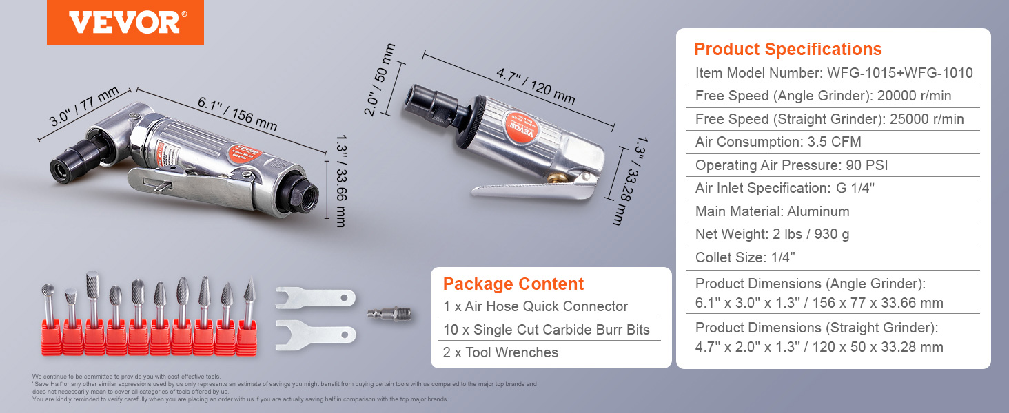 VEVOR Air Die Grinder Kit, Right Angle and Straight Die Grinder Combo ...