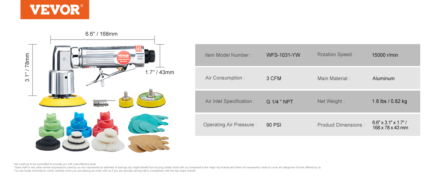 VEVOR 58PCS Air Sander Kit 1/2/3in Random Orbital Air Sander Polisher ...