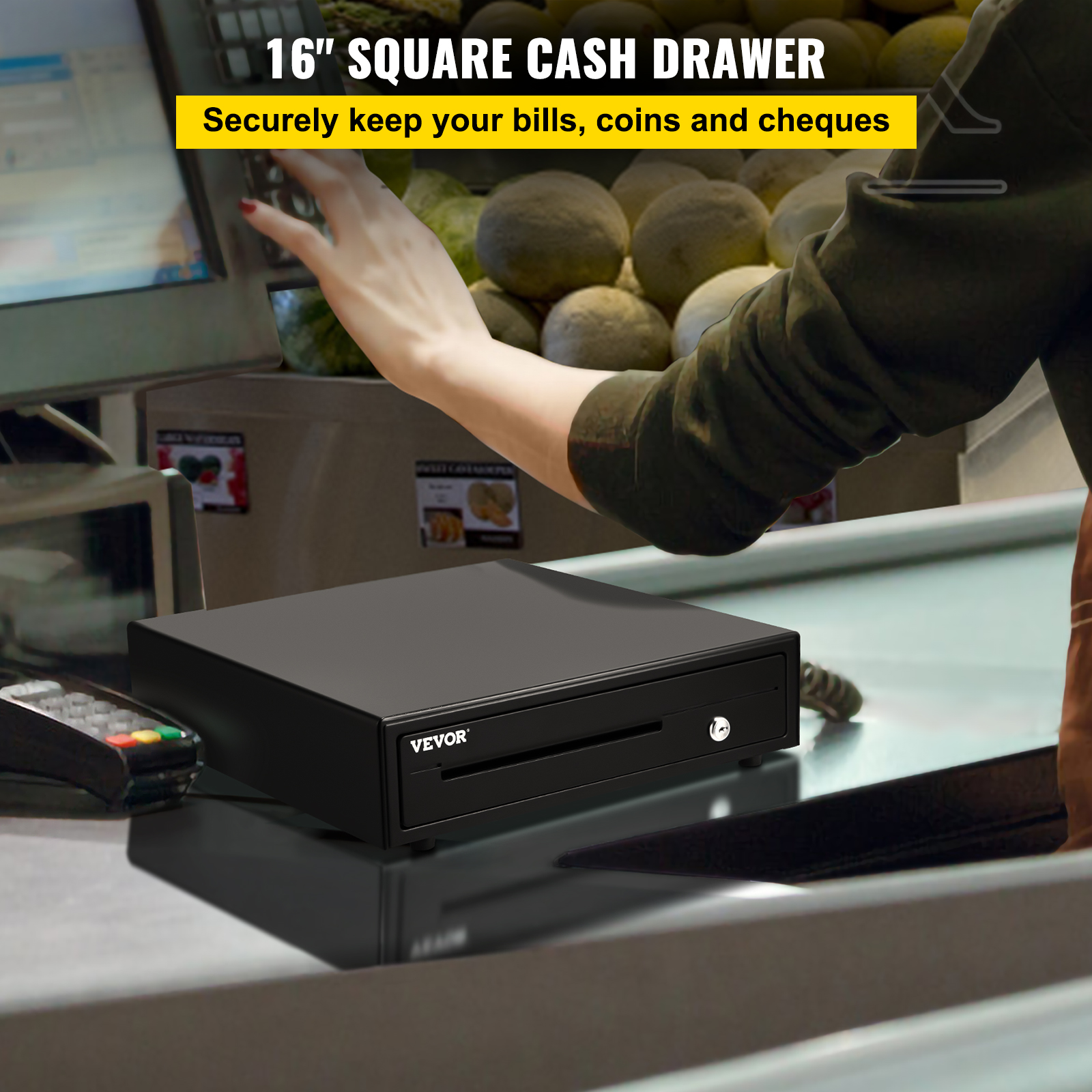 Cash Drawer 13/16in Cash Register POS System 3 Unlocking Ways RJ11/12 ...