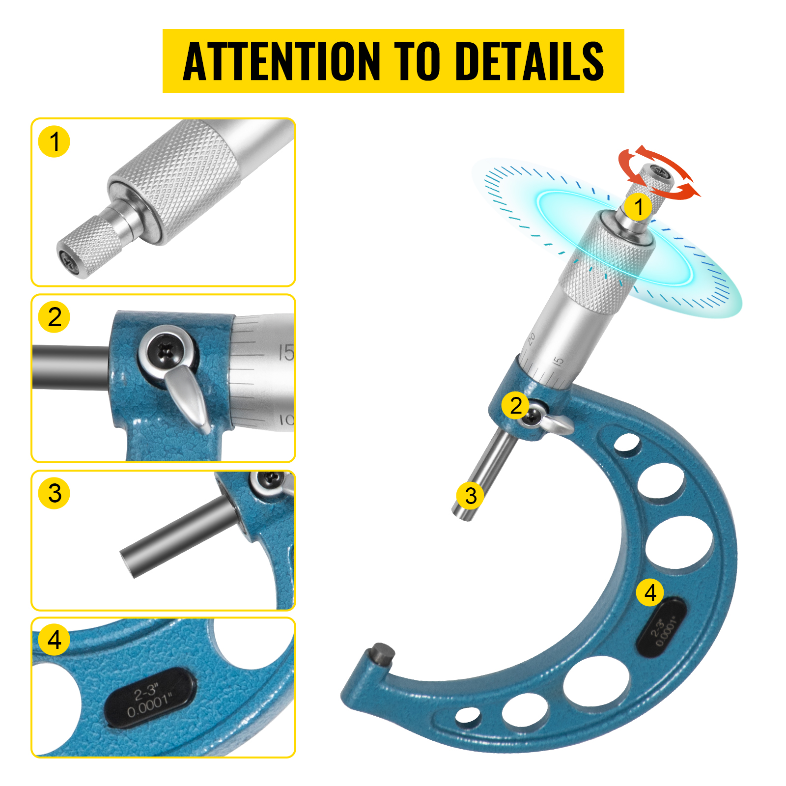 VEVOR Outside Micrometer Set, 0-6" Machinist Micrometer, 0.0001 ...