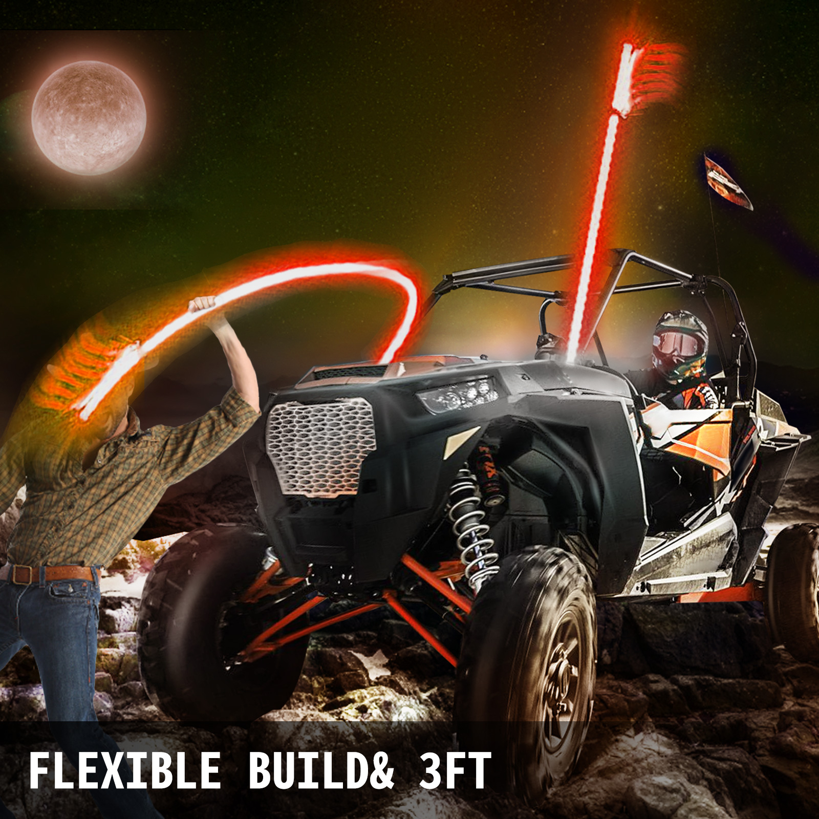VEVOR 1PC 4FT Led Whip Lights Orange Color Lighted Whips for UTV Optic ...