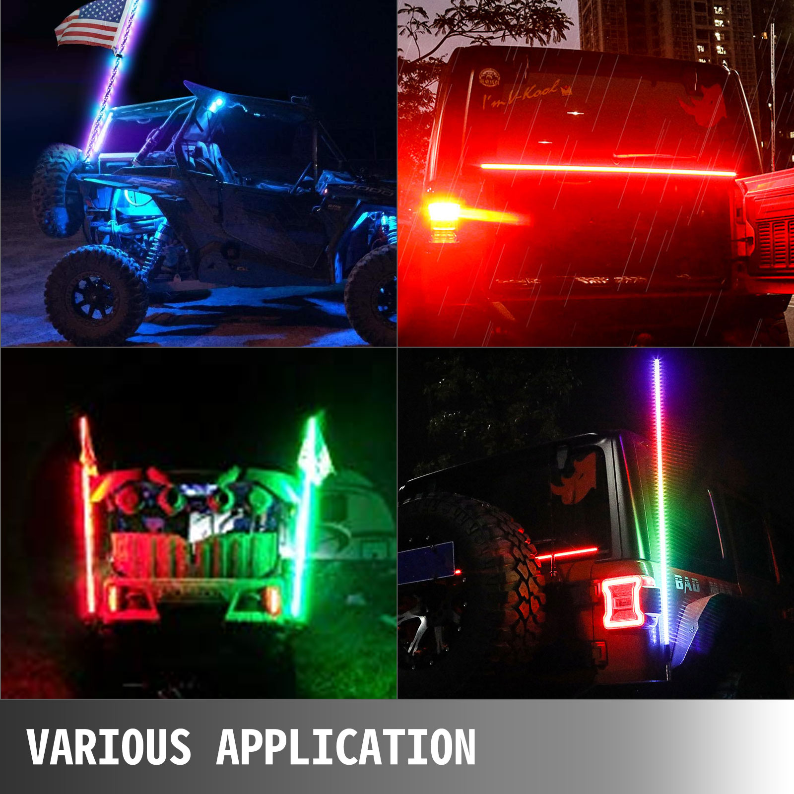 VEVOR Led Whip Lights RGB Color Lighted Whips for UTV 5ft Light Whip 1pc Optic Fiber Off-road ...