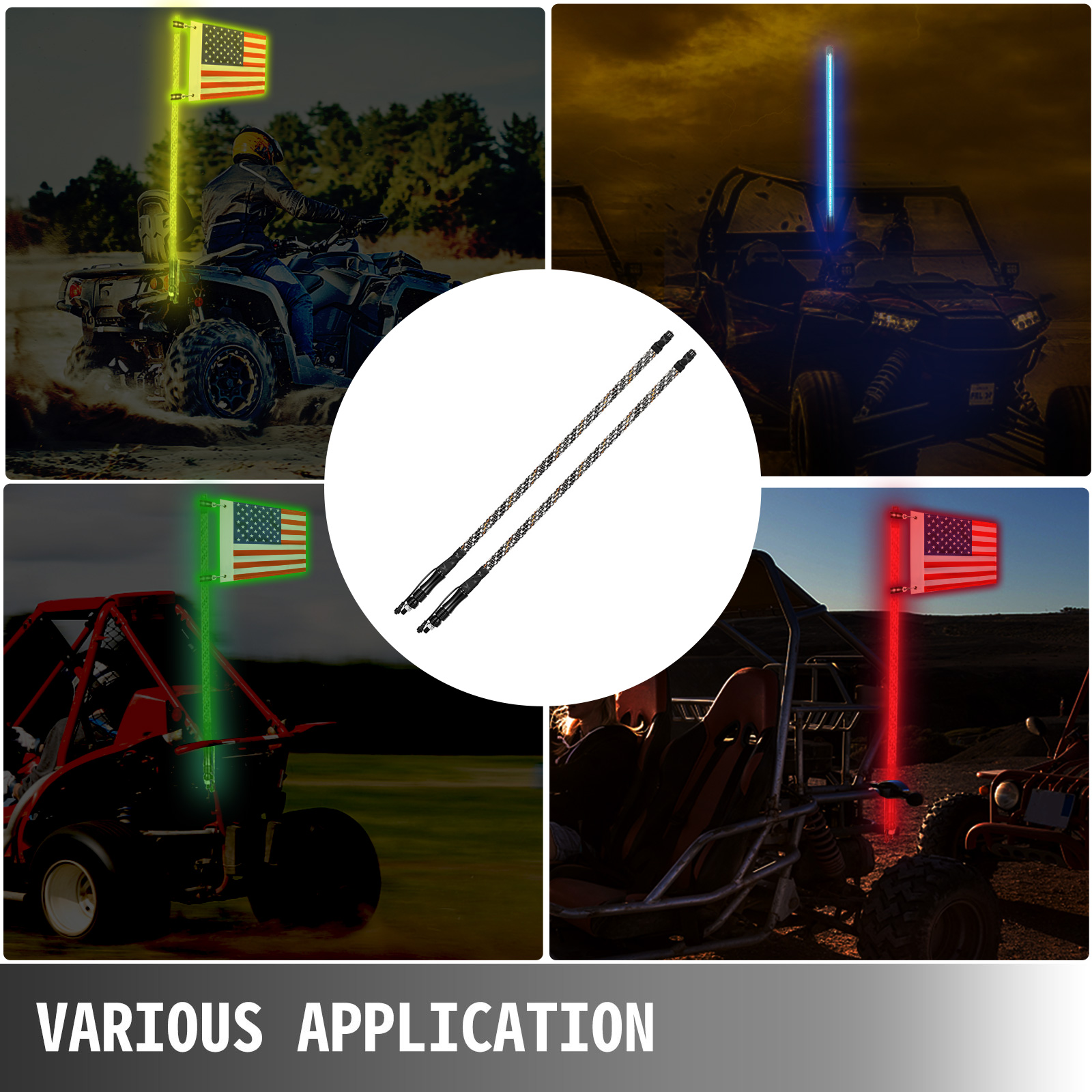 VEVOR 2PC 6FT 360°Spiral LED Whip Lights RGB Color Lighted Whips for ...
