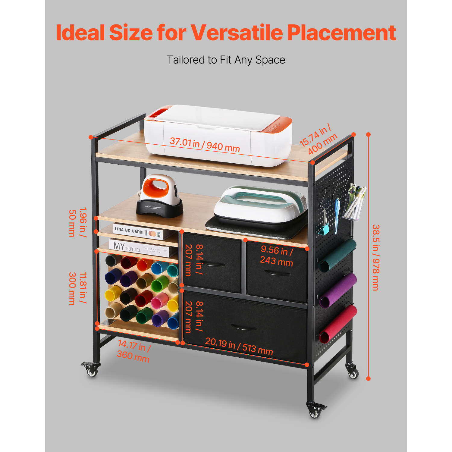 Mophorn Rolling Craft Cart and Storage Table, Compatible with Cutting ...