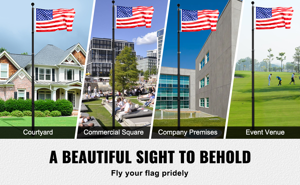 VEVOR 25FT Telescopic Flagpole Kit Heavy Duty Aluminum Flag Pole ...
