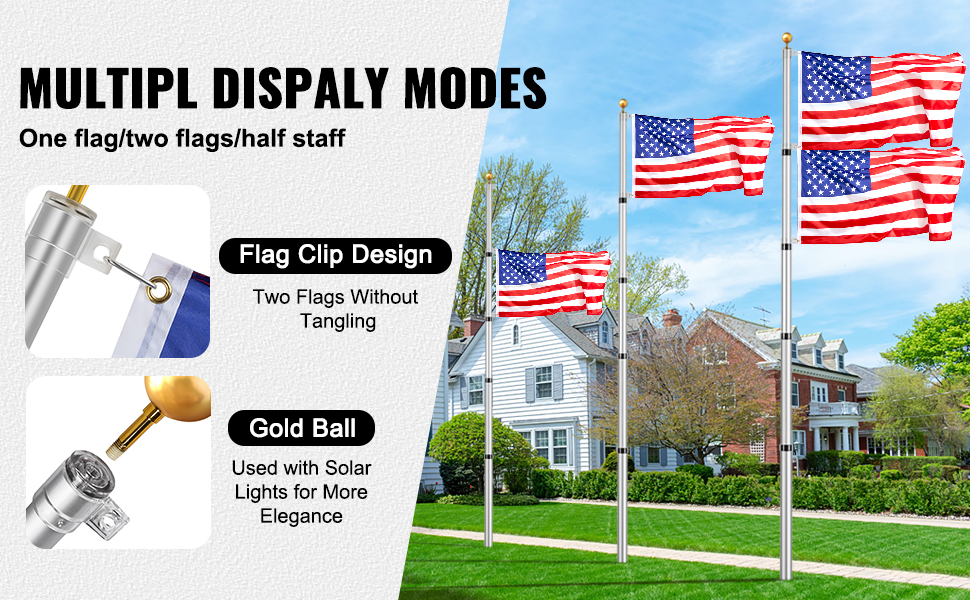 VEVOR 20FT Telescoping Flag pole Kit, Heavy Duty Aluminum Alloy in ...
