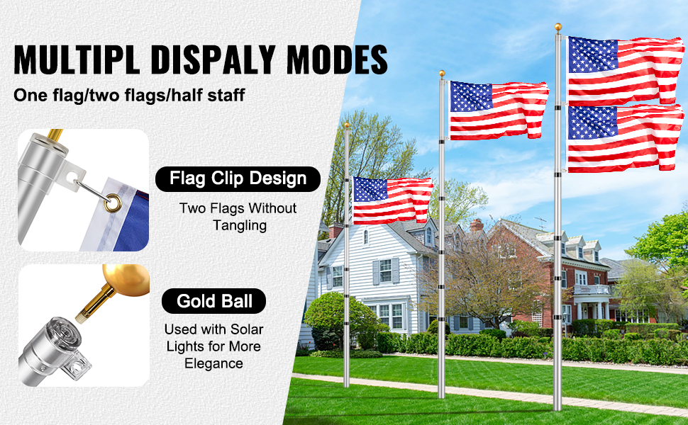 VEVOR 30FT Telescoping Flag pole Kit, Heavy Duty Aluminum Alloy in ...