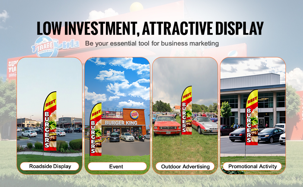 VEVOR Burger Restaurant Advertising Feather Flag Kit Swooper Flag Poles ...