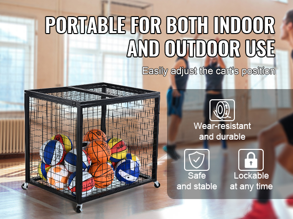 VEVOR Rolling Sports Ball Storage Cart, Lockable Basketball Cage with ...