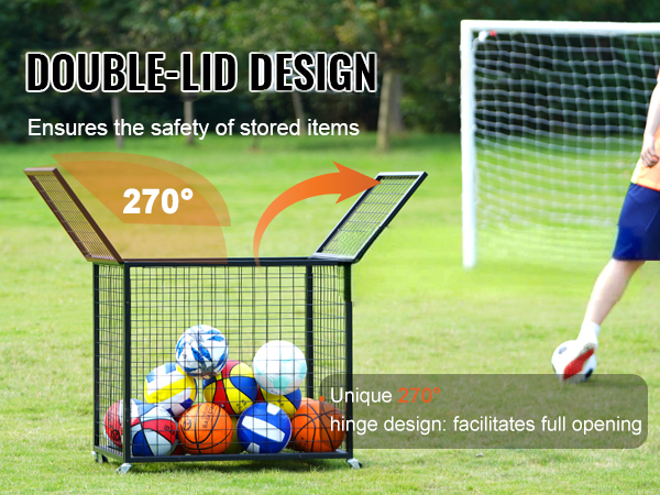VEVOR Rolling Sports Ball Storage Cart, Lockable Basketball Cage with ...