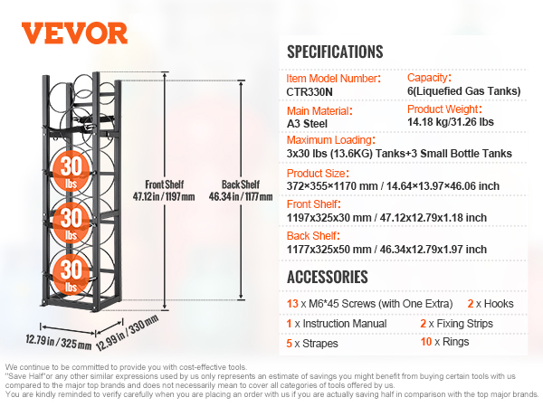 VEVOR VEVOR Refrigerant Tank Rack, with 3 x 30lbs and Other 3 Small ...