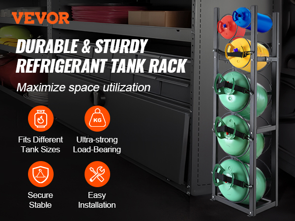 VEVOR Refrigerant Tank Rack, with 3 x 30lbs and Other 3 Small Bottle ...